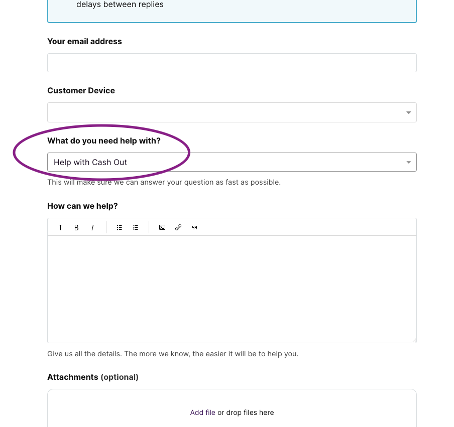 Contact Cash Out support