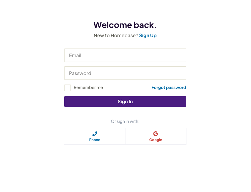 Signing into Homebase