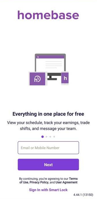 Signing into Homebase