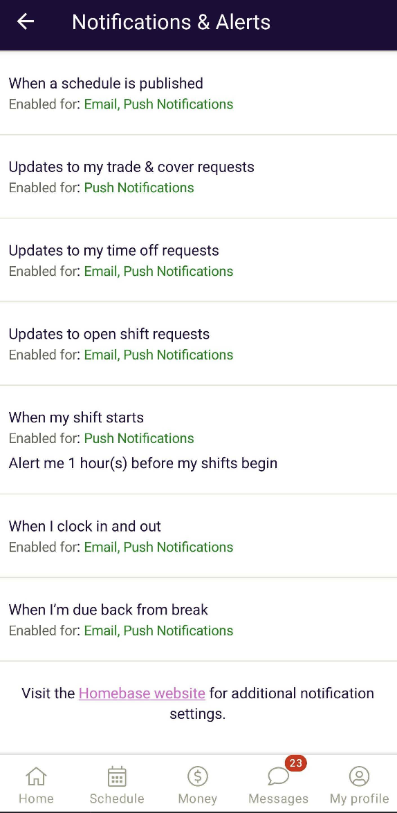 Editing Notification Preferences