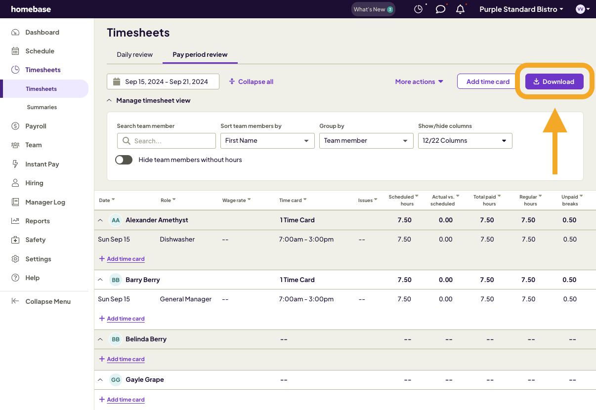 Step 7: Downloading, Exporting, & Printing Timesheets