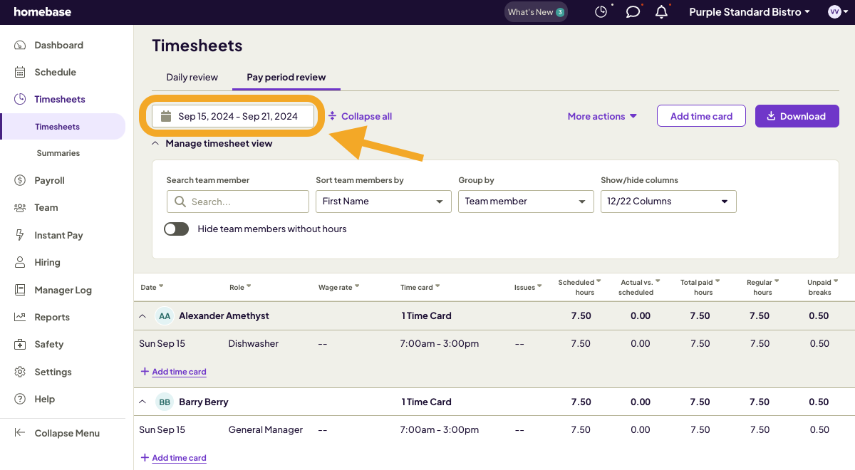 Step 7: Downloading, Exporting, & Printing Timesheets