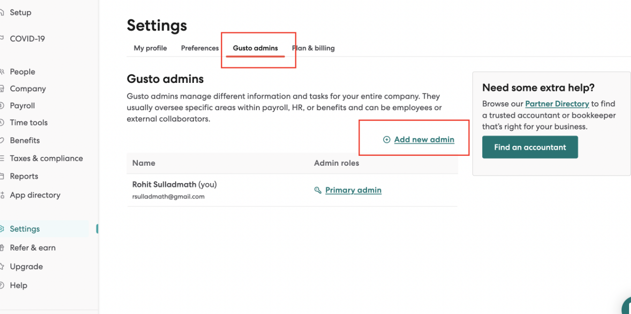 Gusto Administrator Access