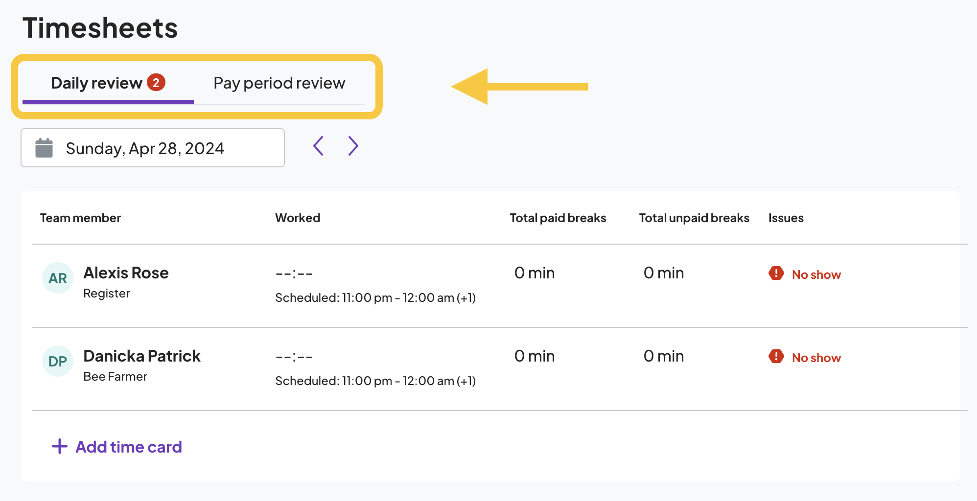 Adding & Editing Time Cards