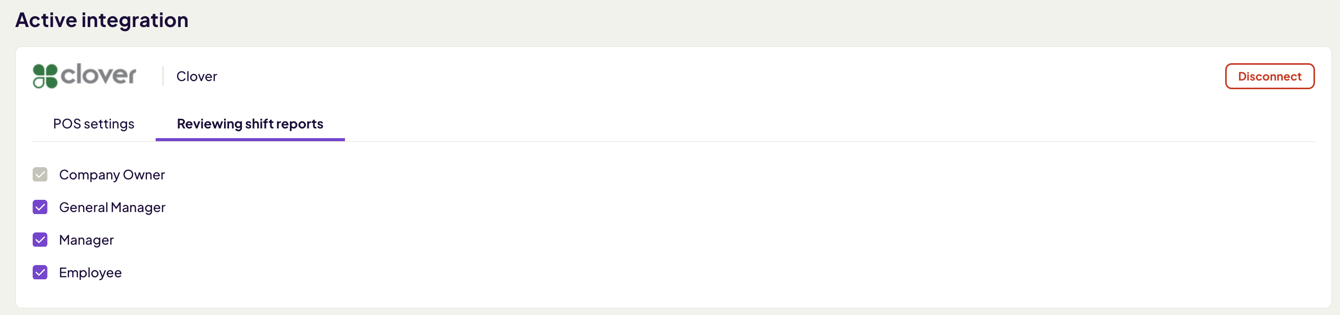 Clover Settings on Homebase